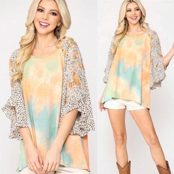 Gigio | Tops | Gigio Cali Tie Dye Knit Patchwork Floral Tunic Top Mint ...